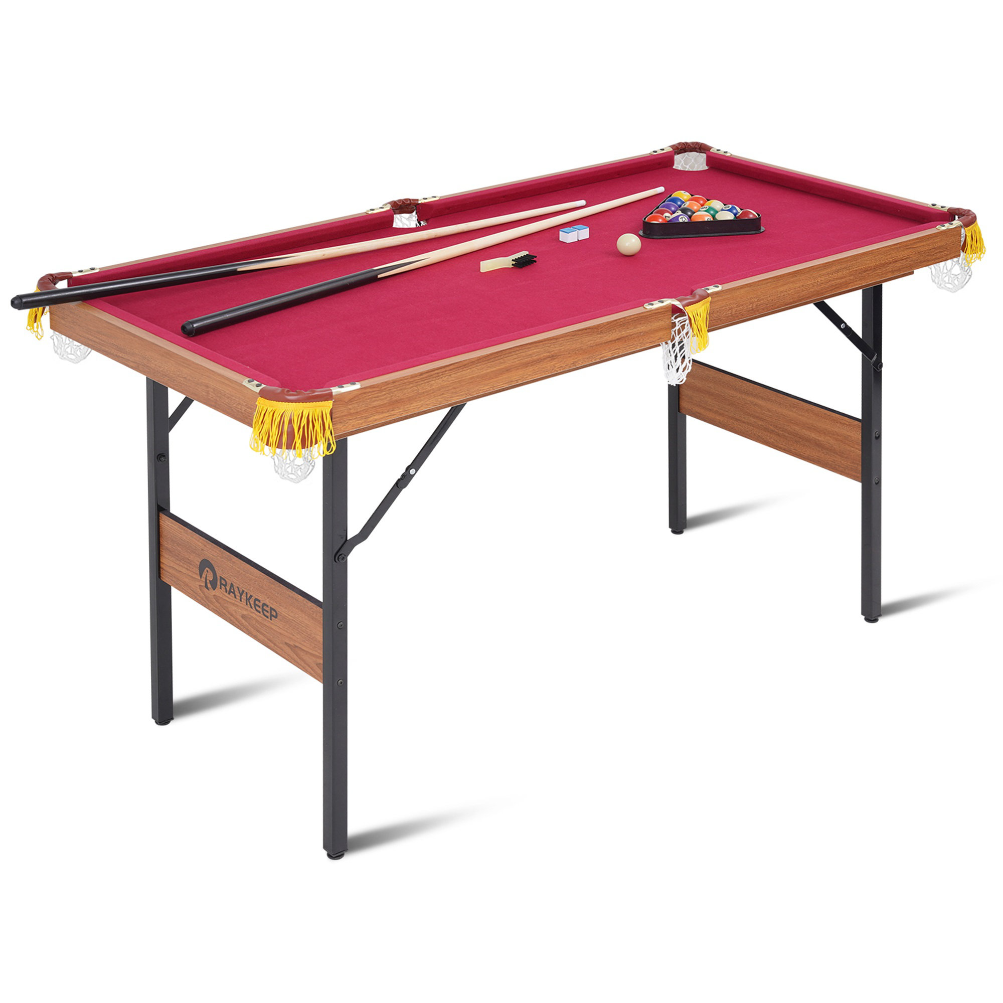 RayChee 54" Portable Pool Table Folding Billiard Table with Leg Levelers, 2 Cues, 16 Balls ...